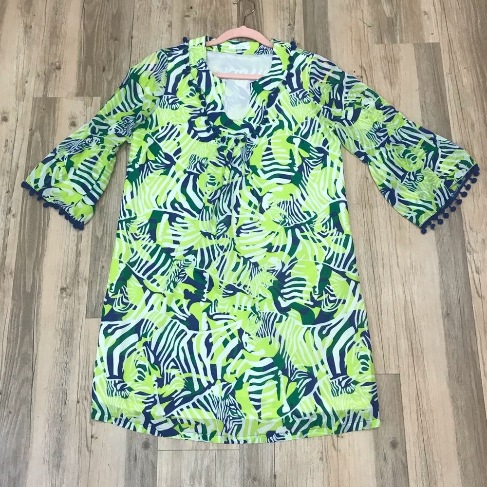 Jade Melody Tam Blue Green Palm Tree Tunic Dress Cove… - Gem